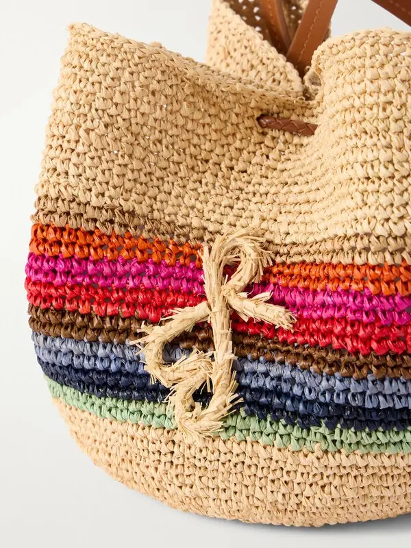 Ruslan Baginskiy Leather-trimmed Striped Raffia Pouch - Multi