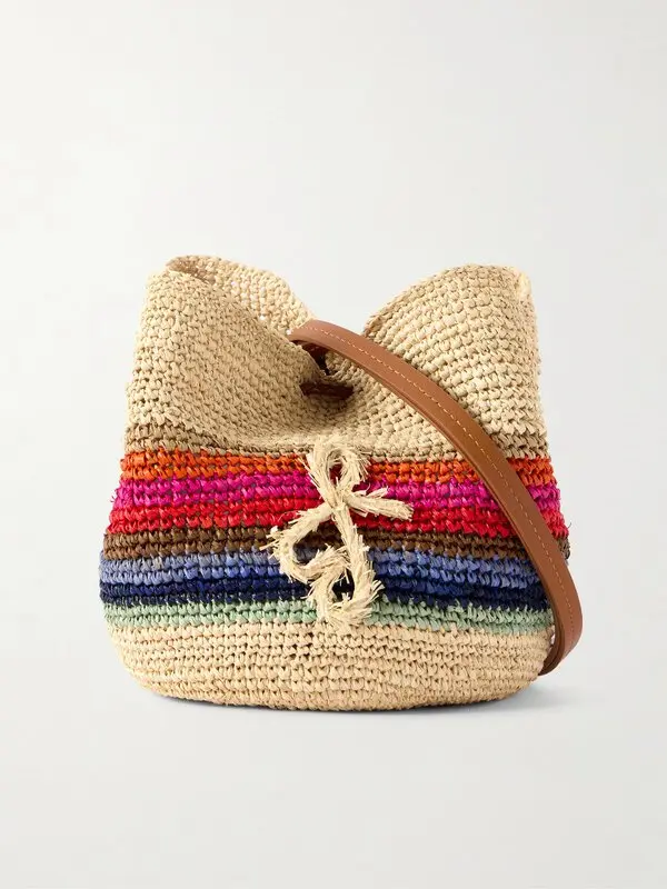 Ruslan Baginskiy Leather-trimmed Striped Raffia Pouch - Multi