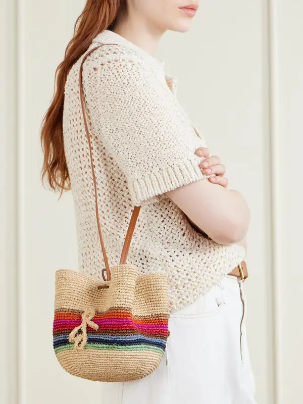 Ruslan Baginskiy Leather-trimmed Striped Raffia Pouch - Multi
