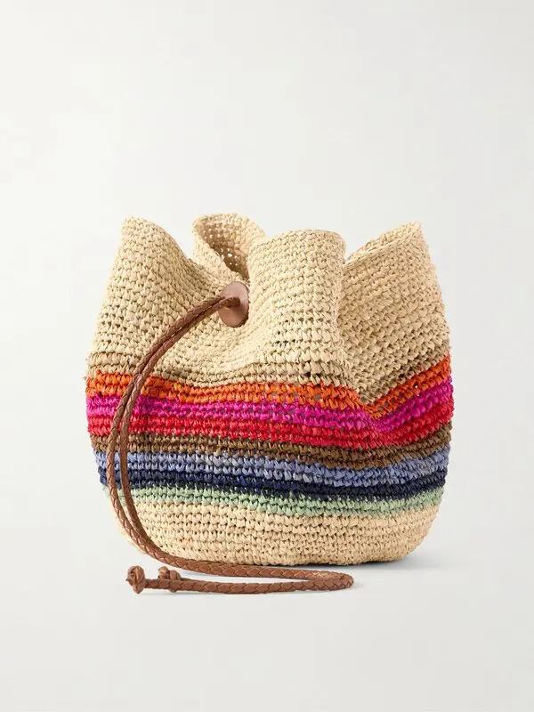 Ruslan Baginskiy Leather-trimmed Striped Raffia Pouch - Multi
