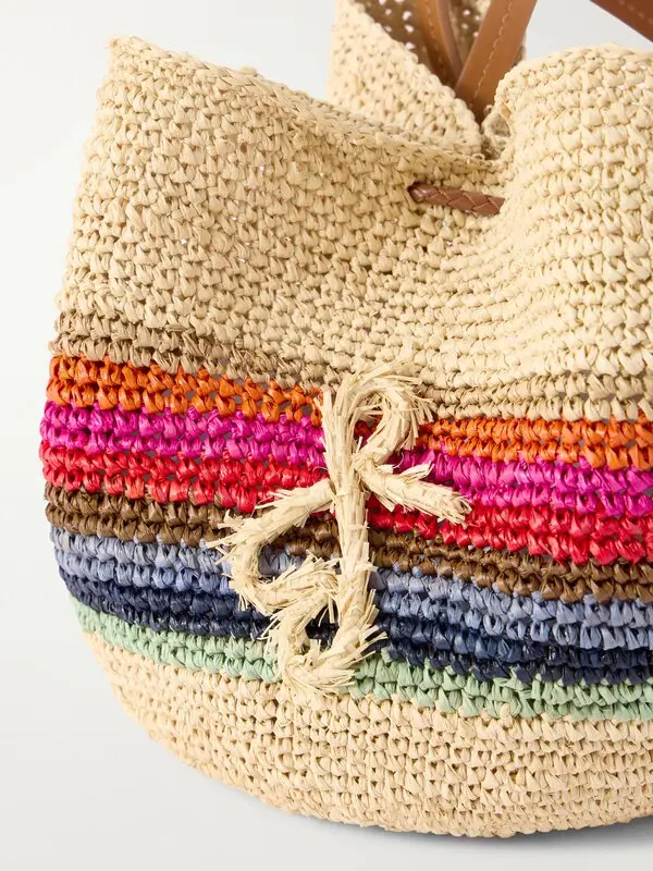 Ruslan Baginskiy Leather-trimmed Striped Raffia Pouch - Multi
