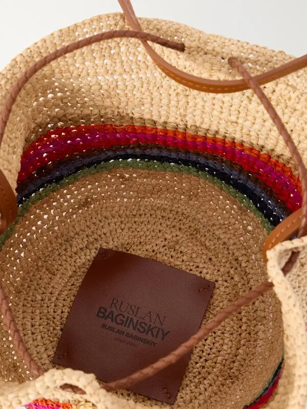 Ruslan Baginskiy Leather-trimmed Striped Raffia Pouch - Multi