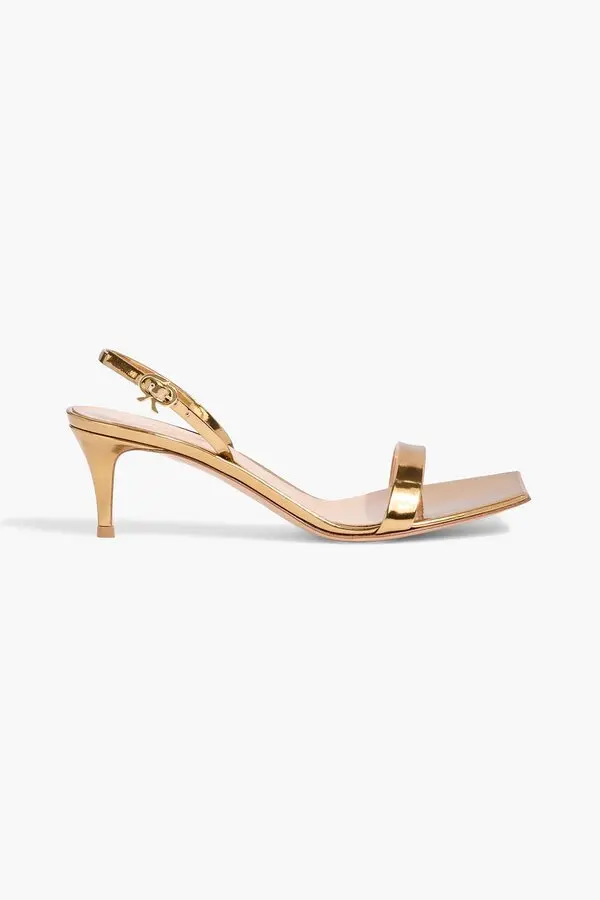 GIANVITO ROSSI Ribbon 55 Mirrored-leather Slingback Sandals - Gold
