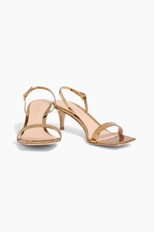 GIANVITO ROSSI Ribbon 55 Mirrored-leather Slingback Sandals - Gold