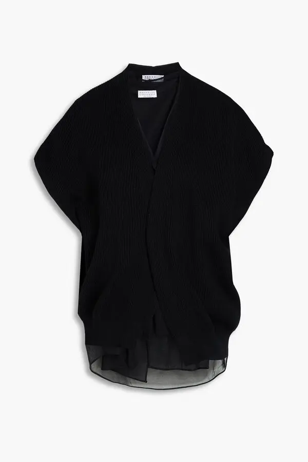 Brunello Cucinelli Layered Organza And Cotton Cardigan - Black
