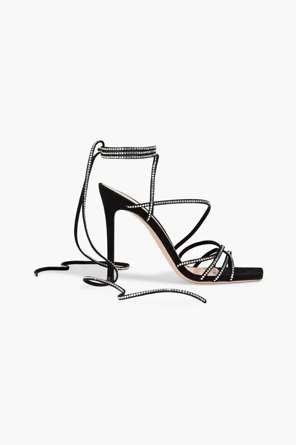 GIANVITO ROSSI 105 Crystal-embellished Suede Sandals - Black