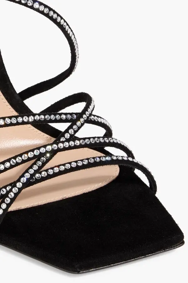 GIANVITO ROSSI 105 Crystal-embellished Suede Sandals - Black