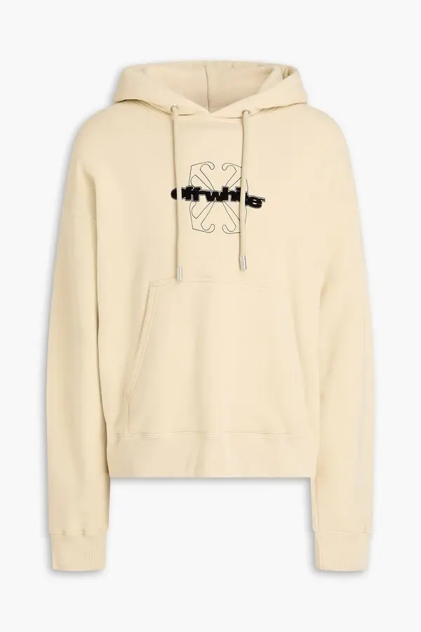 Off-White Flocked French Cotton-terry Hoodie - Beige