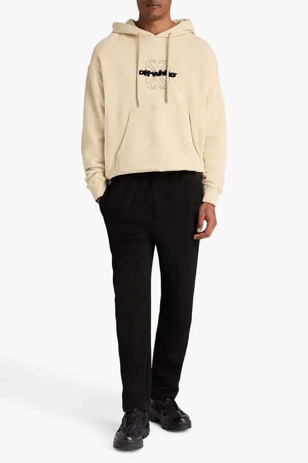 Off-White Flocked French Cotton-terry Hoodie - Beige