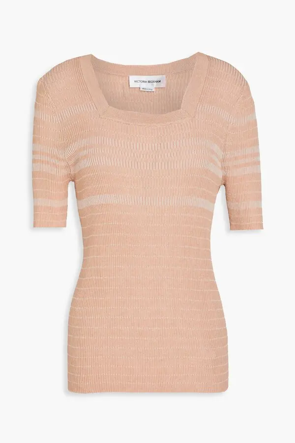 Victoria Beckham Striped Ribbed Silk And Cotton-blend Top