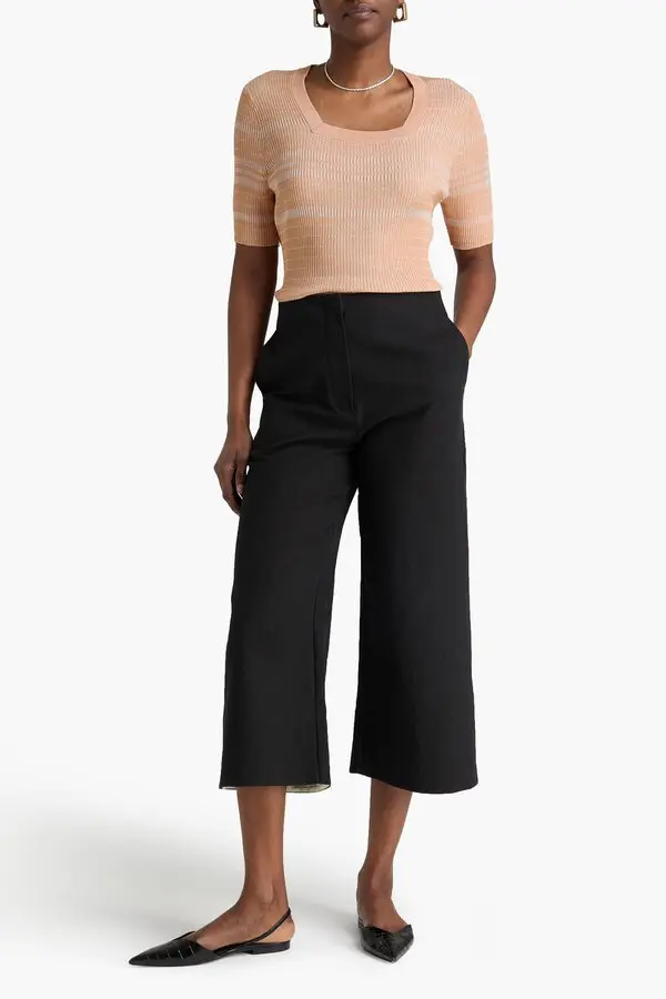 Victoria Beckham Striped Ribbed Silk And Cotton-blend Top
