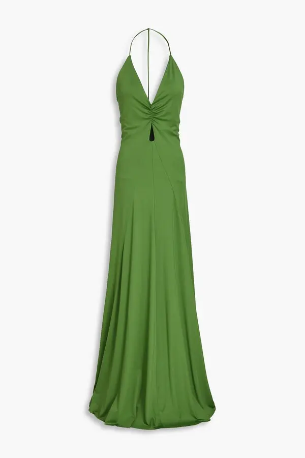 Victoria Beckham Cutout Gathered Maxi Dress - Leaf Green