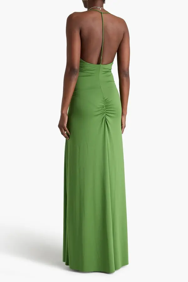 Victoria Beckham Ruched Cutout Stretch-jersey Maxi Dress - Leaf Green
