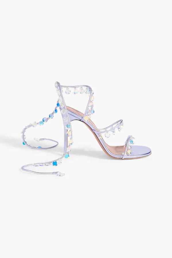 Amina Muaddi Tina 105 Crystal-embellished Metallic Leather Sandals - Lilac