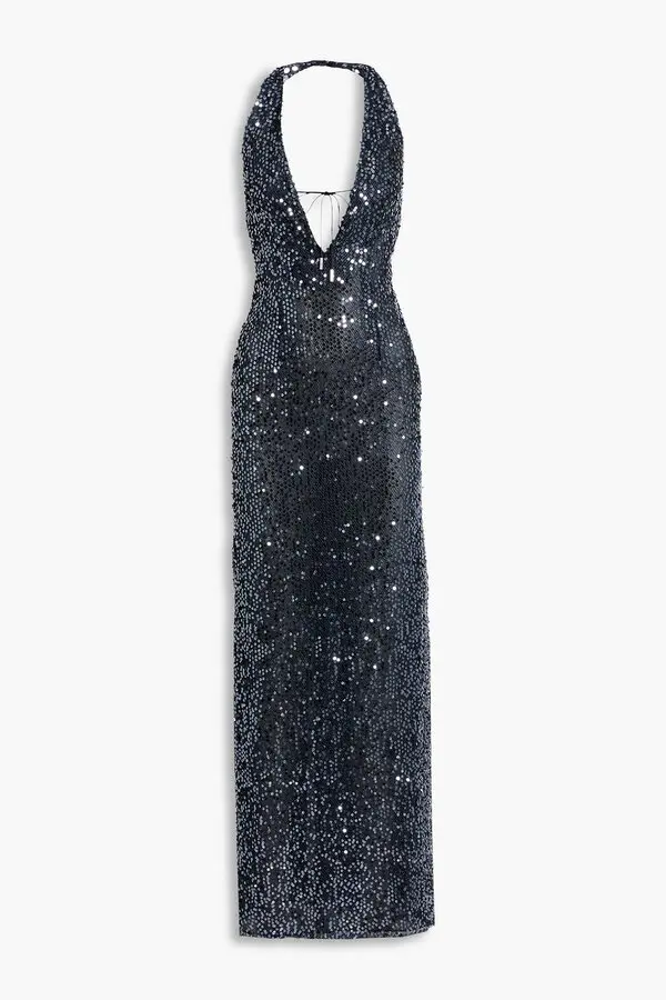 16Arlington Eima Sequined Mesh Halterneck Gown - Midnight Blue