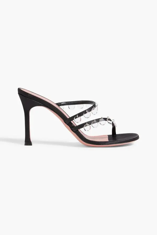 Amina Muaddi Tina Crystal-embellished Satin Mules - Black