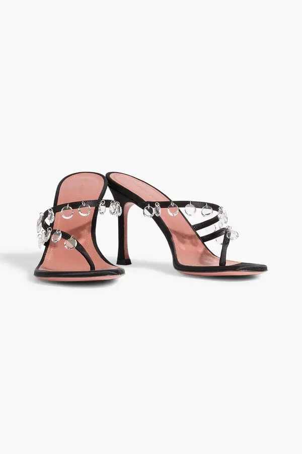 Amina Muaddi Tina Crystal-embellished Satin Mules
