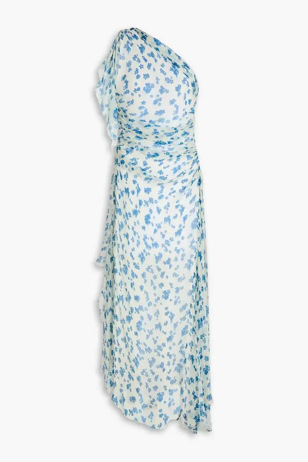 Victoria Beckham One-shoulder Floral-print Silk-crepon Maxi Dress - Sky Blue