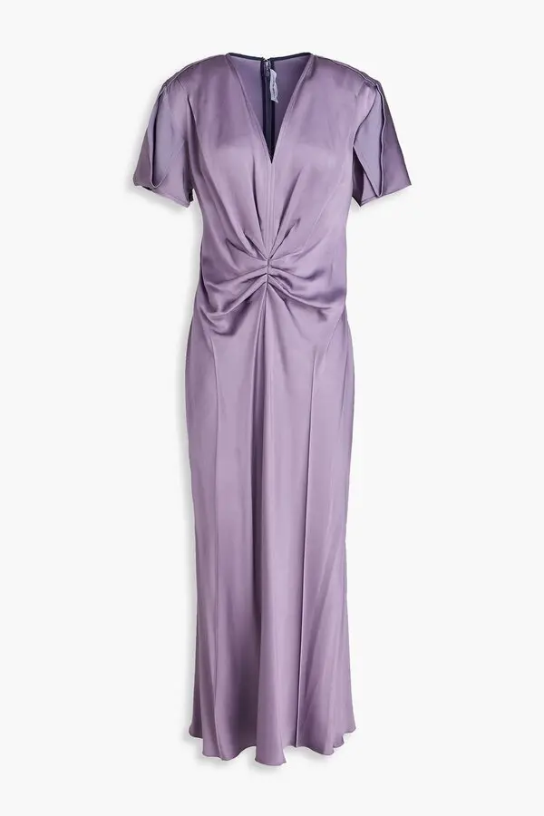 Victoria Beckham Ruched Satin-crepe Midi Dress - Lilac