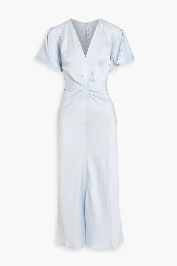 Victoria Beckham Ruched Satin-crepe Midi Dress - Sky Blue