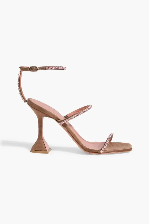 Amina Muaddi Gilda 95 Crystal-embellished Satin Sandals - Brown