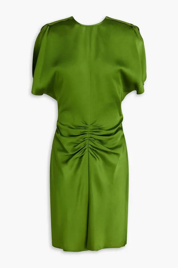 Victoria Beckham Gathered Satin-crepe Mini Dress - Leaf Green