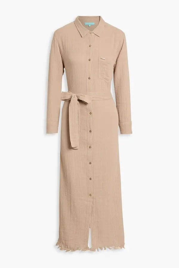 Melissa Odabash Margot Frayed Cotton-gauze Maxi Dress - Sand
