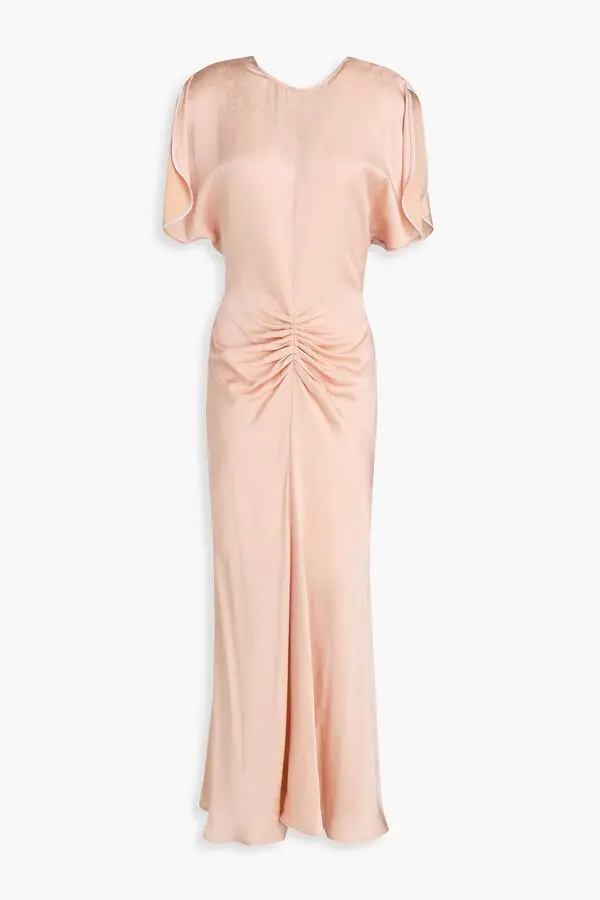 Victoria Beckham Ruched Floral-jacquard Midi Dress - Blush