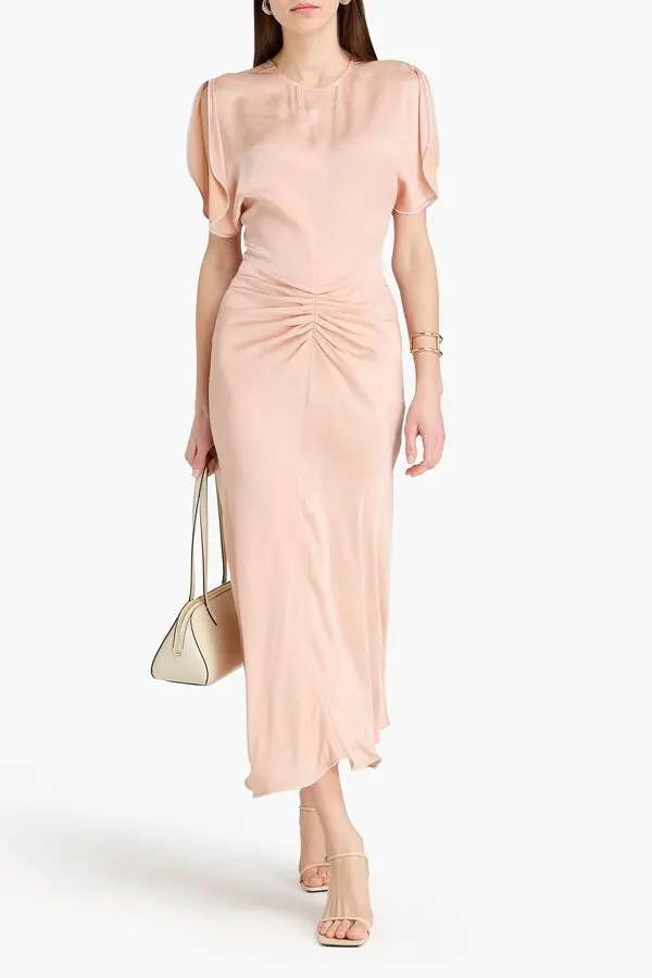 Victoria Beckham Ruched Floral-jacquard Midi Dress - Blush