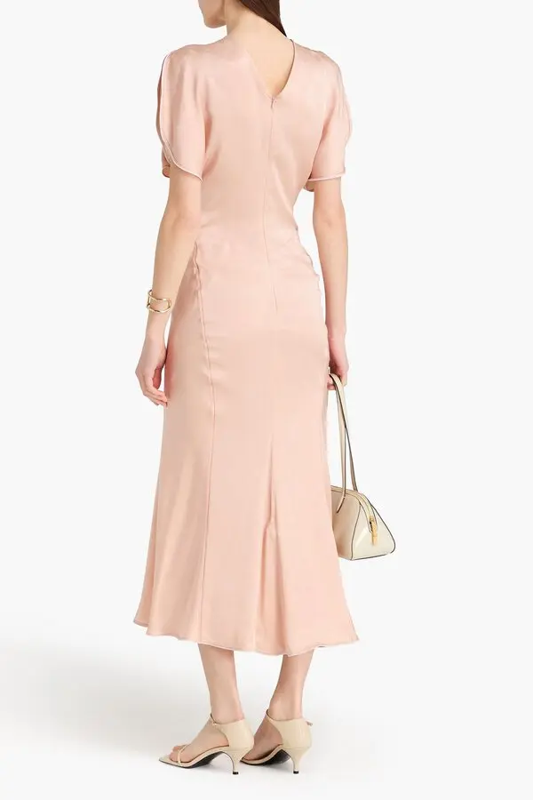 Victoria Beckham Ruched Floral-jacquard Midi Dress - Blush