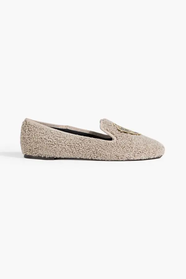 Brunello Cucinelli Appliquéd Shearling Slippers - Stone