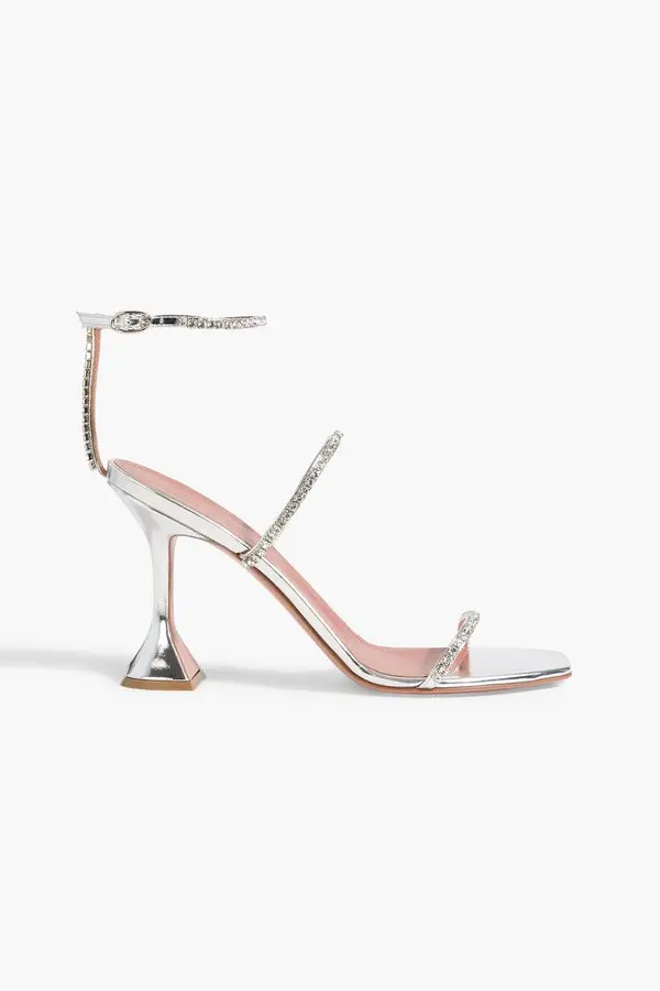 Amina Muaddi Gilda Crystal-embellished Mirror-leather Sandals - Silver