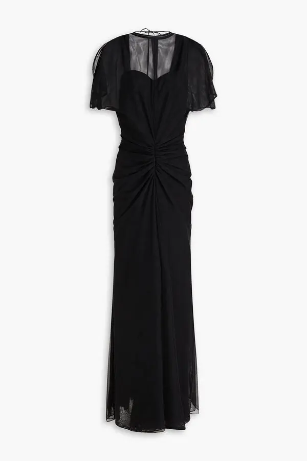 Victoria Beckham Ruched Cutout Stretch-tulle Gown - Black