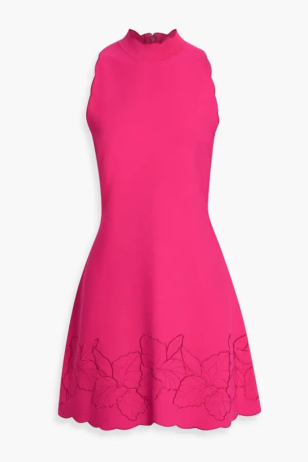 Carolina Herrera Embroidered Stretch-knit Mini Dress - Fuchsia