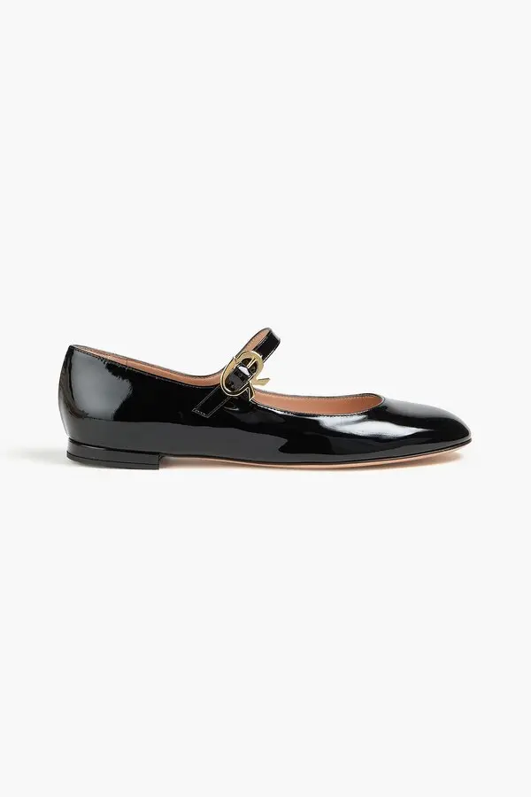 GIANVITO ROSSI Mary Ribbon Patent-leather Flats - Black