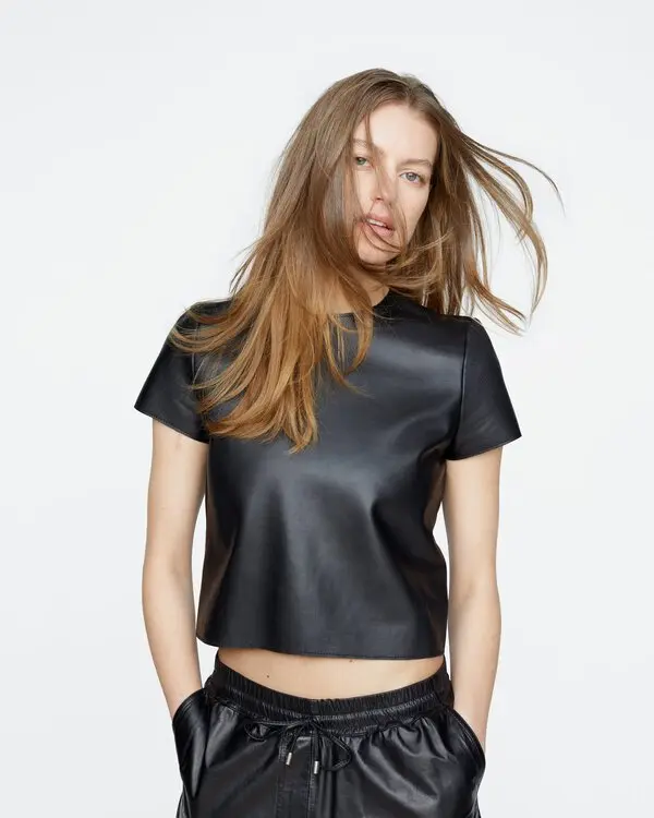 ATM Anthony Thomas Melillo Leather Schoolboy T-shirt - Black