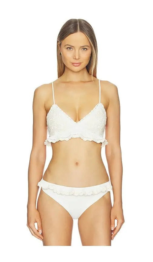 Sea Madelyn Crochet Bikini Top With Ruffle - White