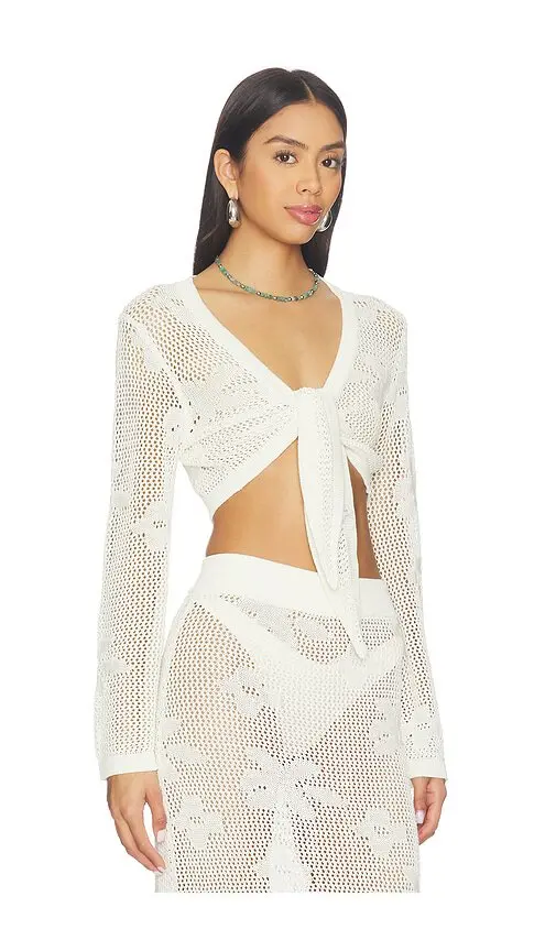 SNDYS. Terra Reversible Knit Top With Floral Detail - Cream
