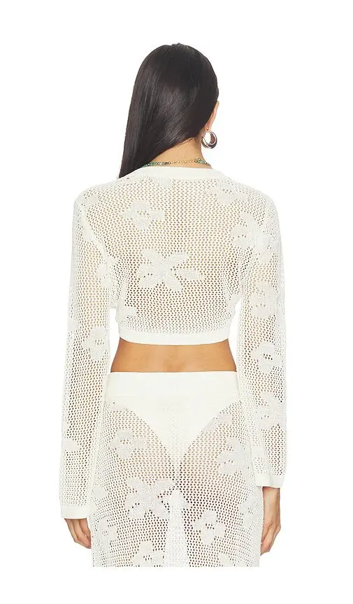 SNDYS. Terra Reversible Knit Top With Floral Detail - Cream