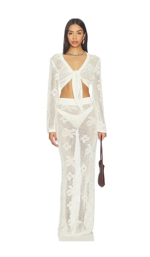 SNDYS. Terra Reversible Knit Top With Floral Detail - Cream