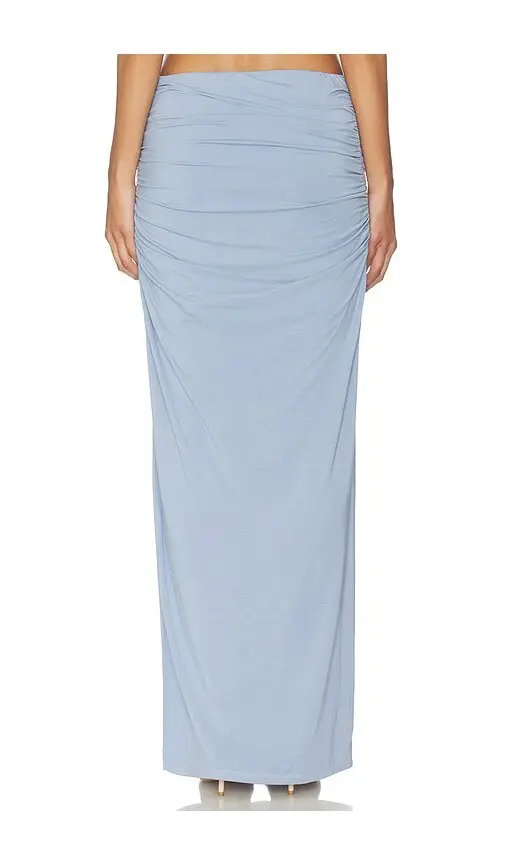 NIA Selena Ruched Side Slit Maxi Skirt - Slate Blue