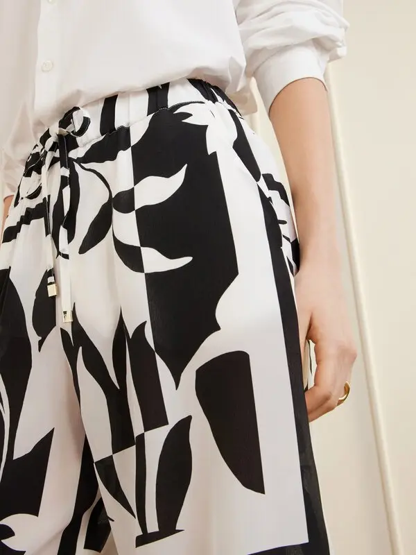 Max Mara Printed Silk Crepe De Chine Wide-leg Pants - Black
