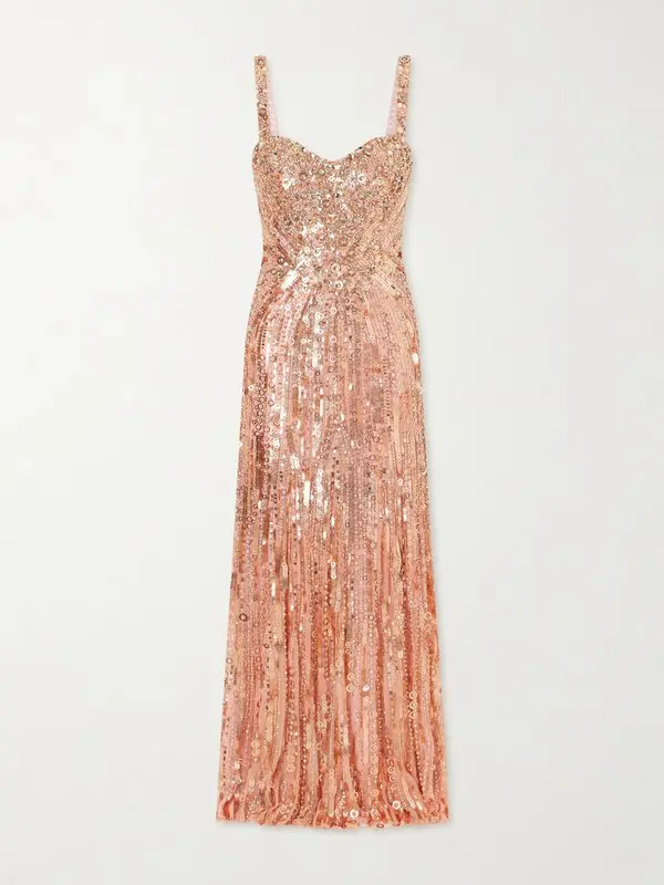 Jenny Packham Da Vinci Crystal-embellished Sequined Gown - Orange