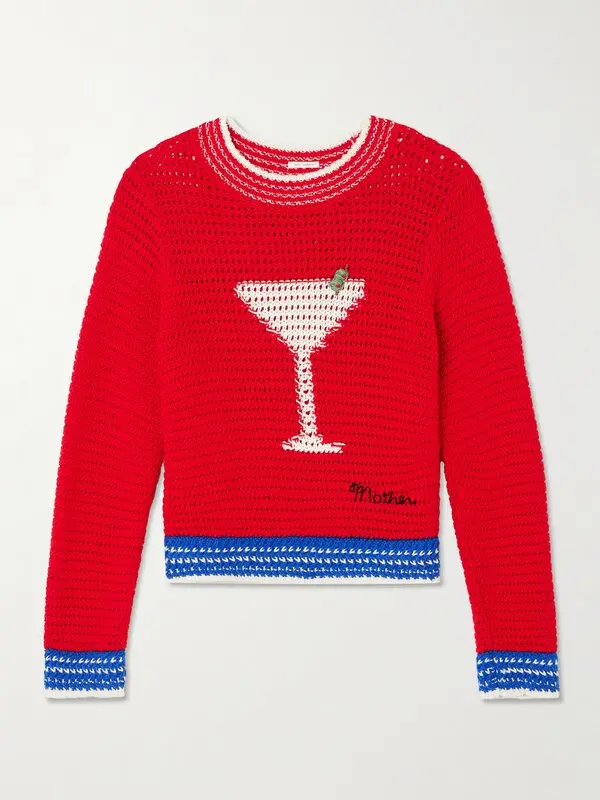 MOTHER Open-knit Cotton Sweater - Red