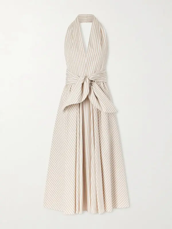 PATOU Striped Cotton Halterneck Maxi Dress - Neutrals