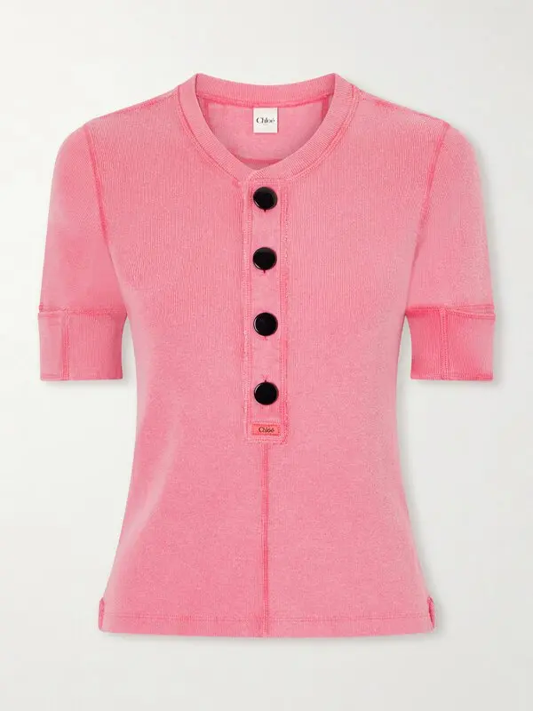 Chloé Ribbed Cotton-jersey T-shirt - Pink