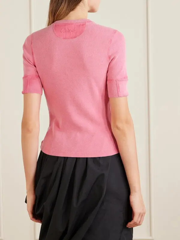 Chloé Ribbed Cotton-jersey T-shirt - Pink