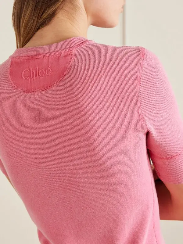 Chloé Ribbed Cotton-jersey T-shirt - Pink