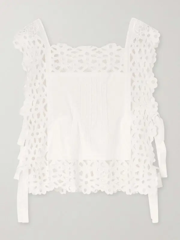 Sea Leila Bow-embellished Broderie Anglaise-trimmed Cotton Top - White