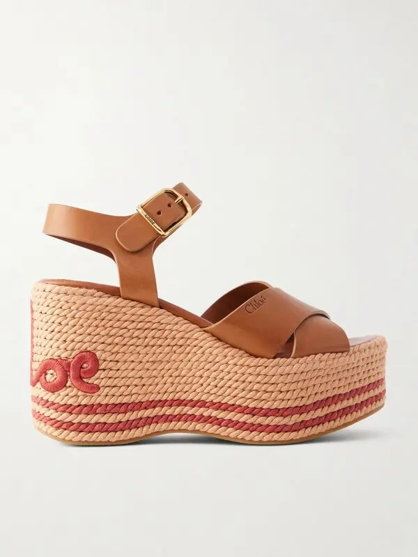 Chloé Leather Platform Espadrilles - Brown